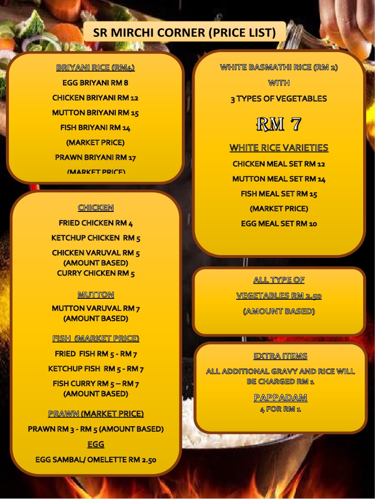 SR Mirchi Corner (Price List) | PDF
