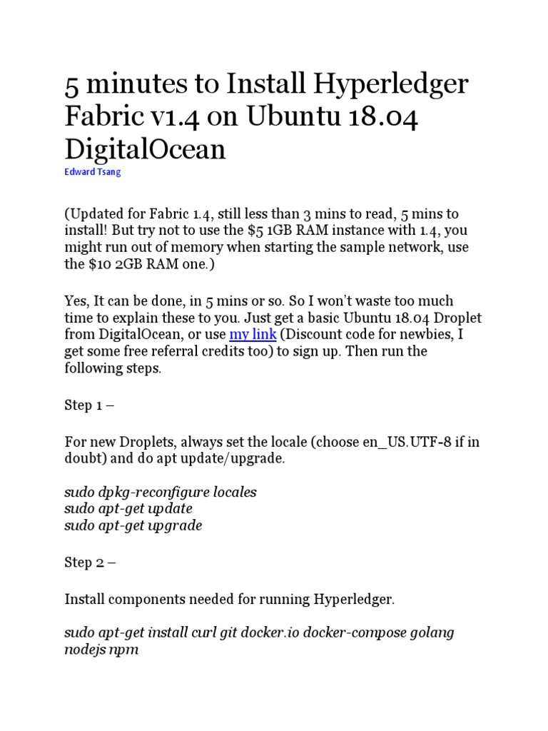 5 Minutes To Install Hyperledger Fabric V1 Pdf Sudo Software