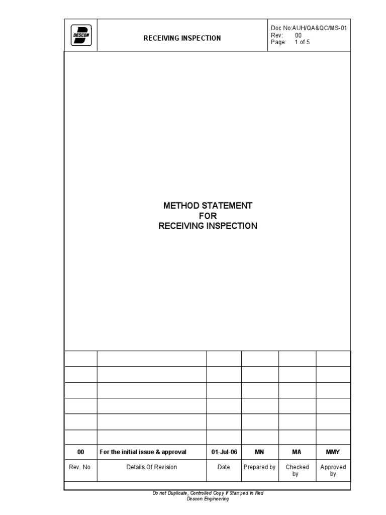AUH - QA&QC - MS - 01 Receiving Inspection PDF | PDF | Technology ...