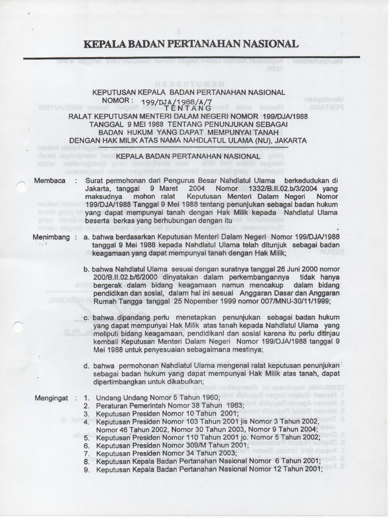SK BPN Tentang Tanah BHNU PDF | PDF
