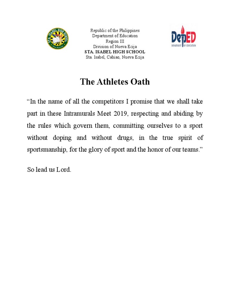 The Athletes Oath: Sta. Isabel High School | PDF