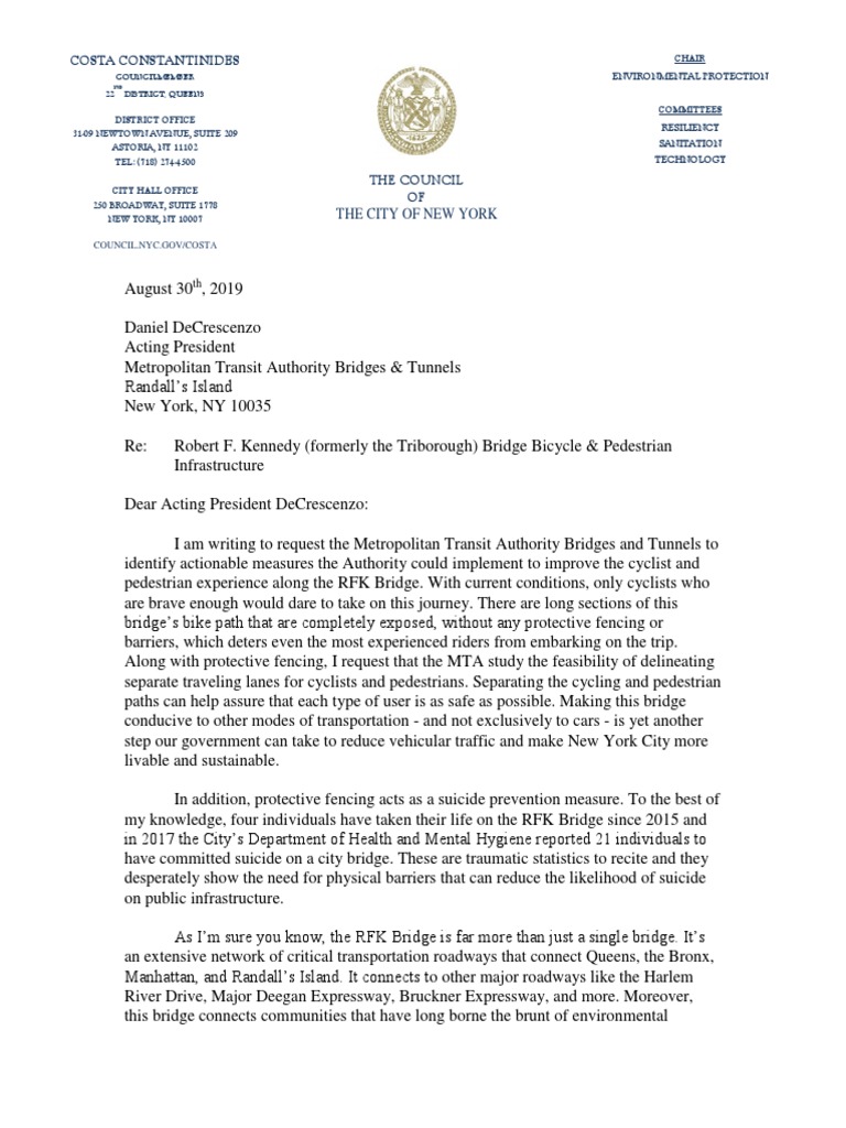 MTA TBTA Bicycle Safety Letter | PDF | New York City | Cycling ...