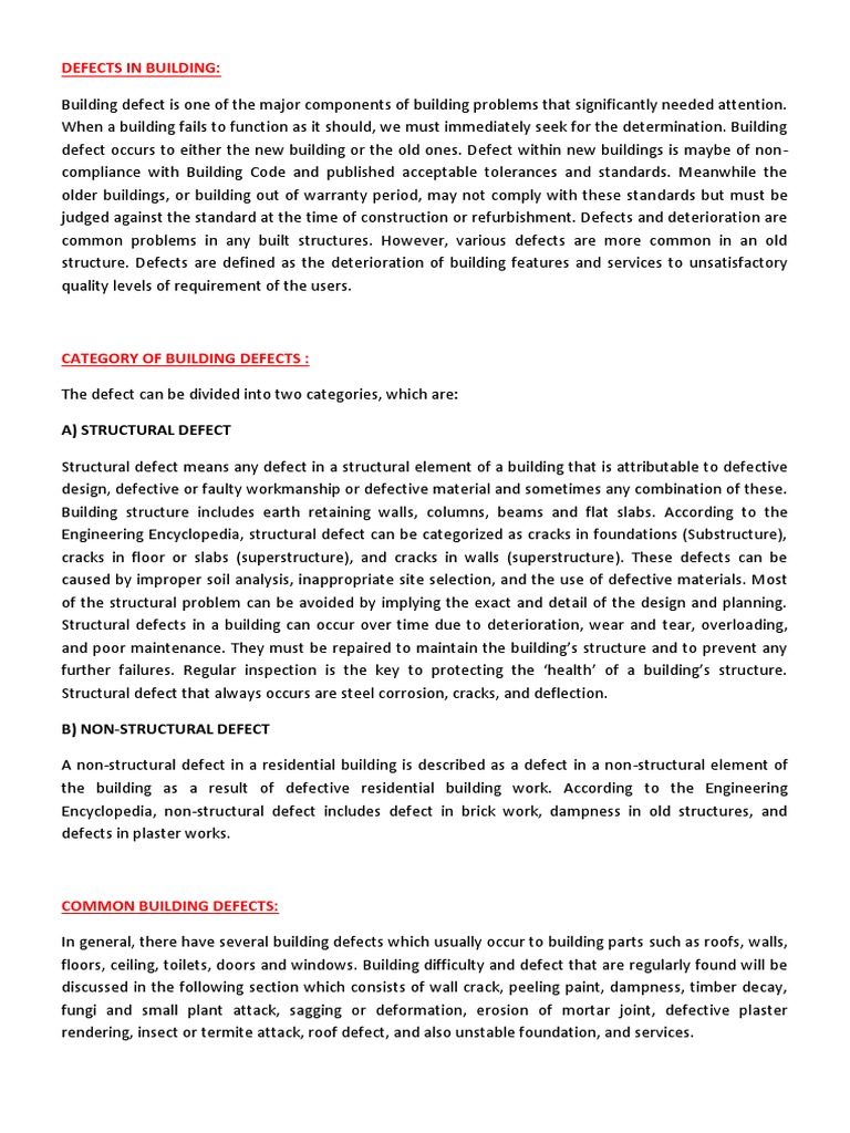Defects in Building:: A) Structural Defect | PDF | Concrete ...