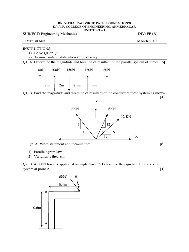 Unit Test 1question Paper | PDF