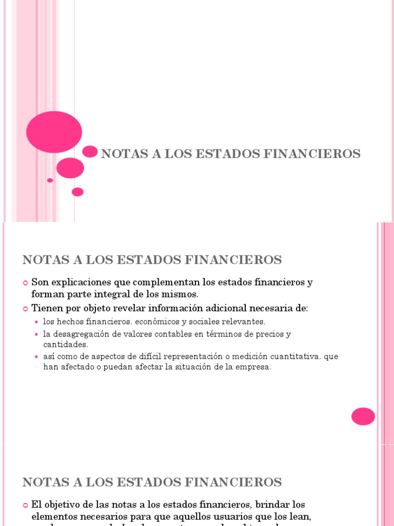 Notas A Los Estados Financieros Normas Internacionales De Informacion