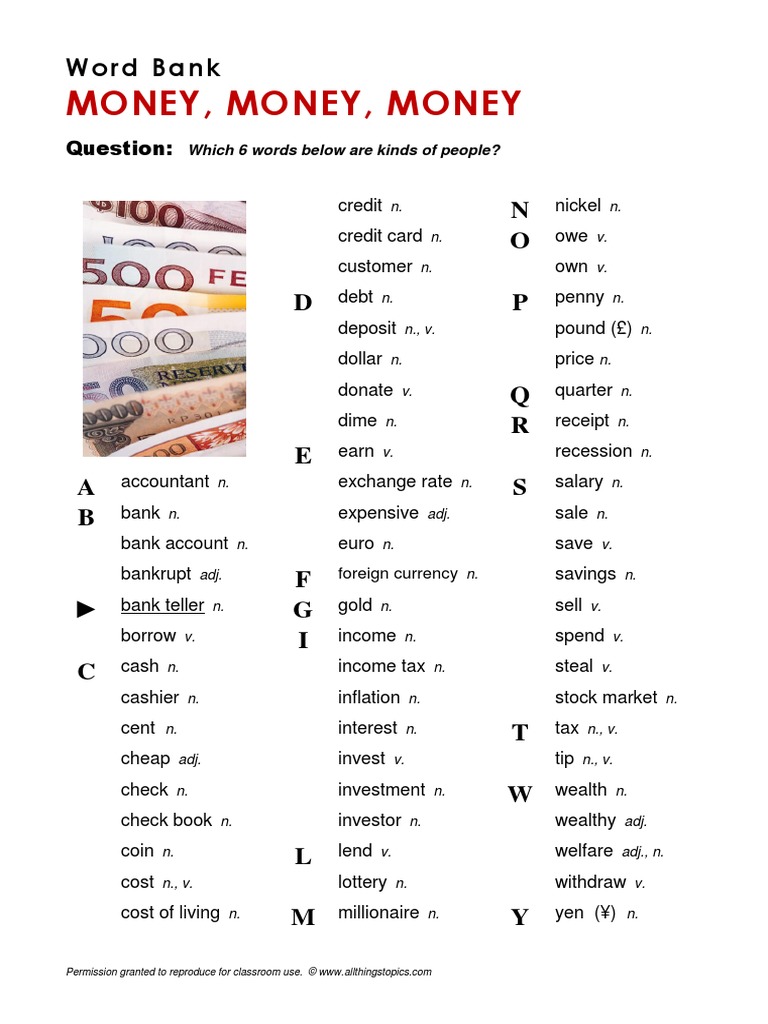 Money, Money, Money: Word Bank | PDF | Money | Euro