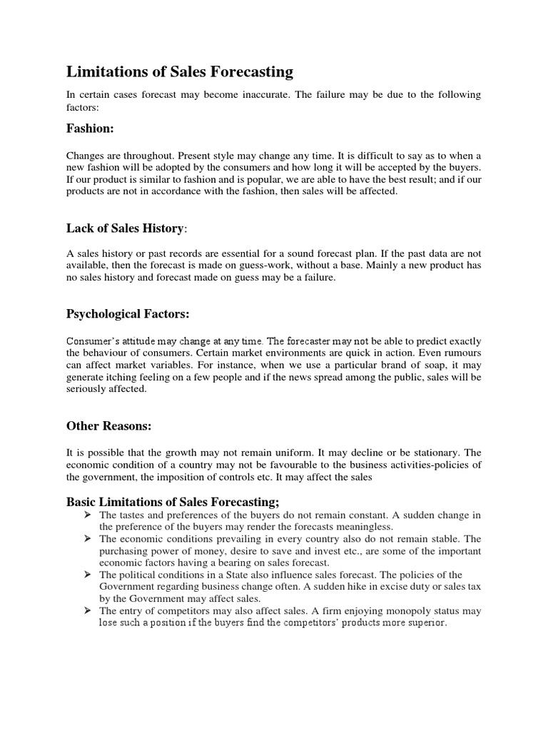 Limitations of Sales Forecasting SDM | PDF