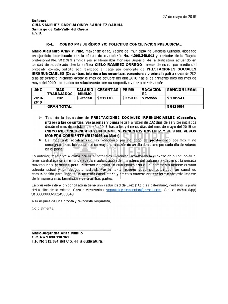 Modelo Cobro Prejuridico Cielo Ramirez | PDF | Salario | Gobierno