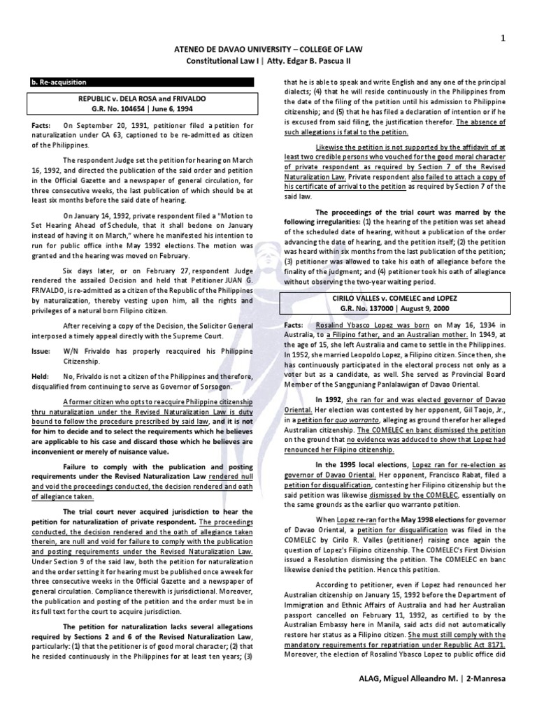 Consti 1 The Philippines As A State Pt.3 ALAG | PDF | Naturalization ...
