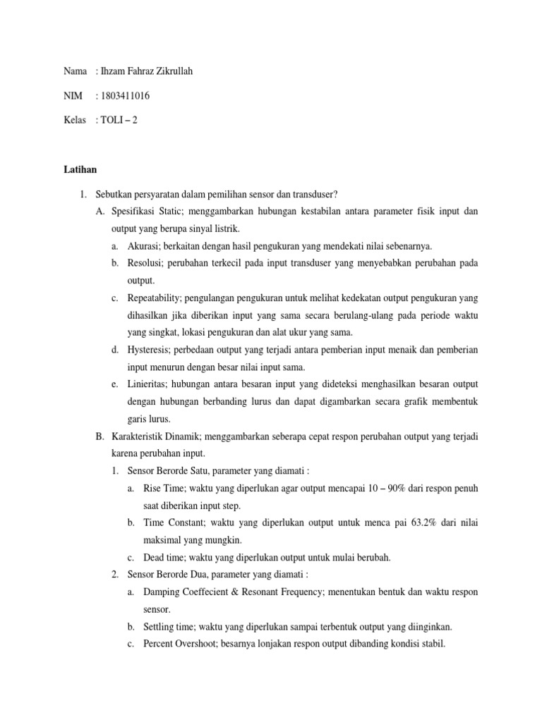 Spesifikasi Sensor | PDF