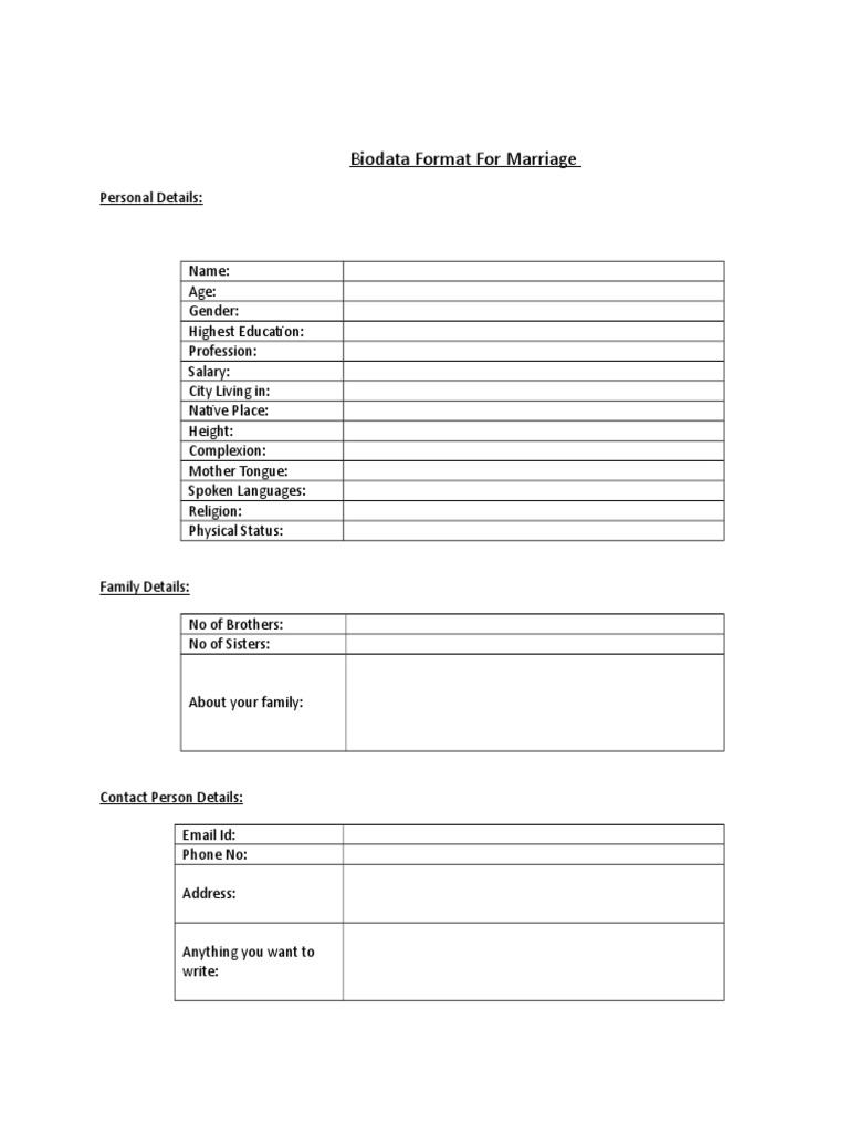 General Biodata Format | PDF