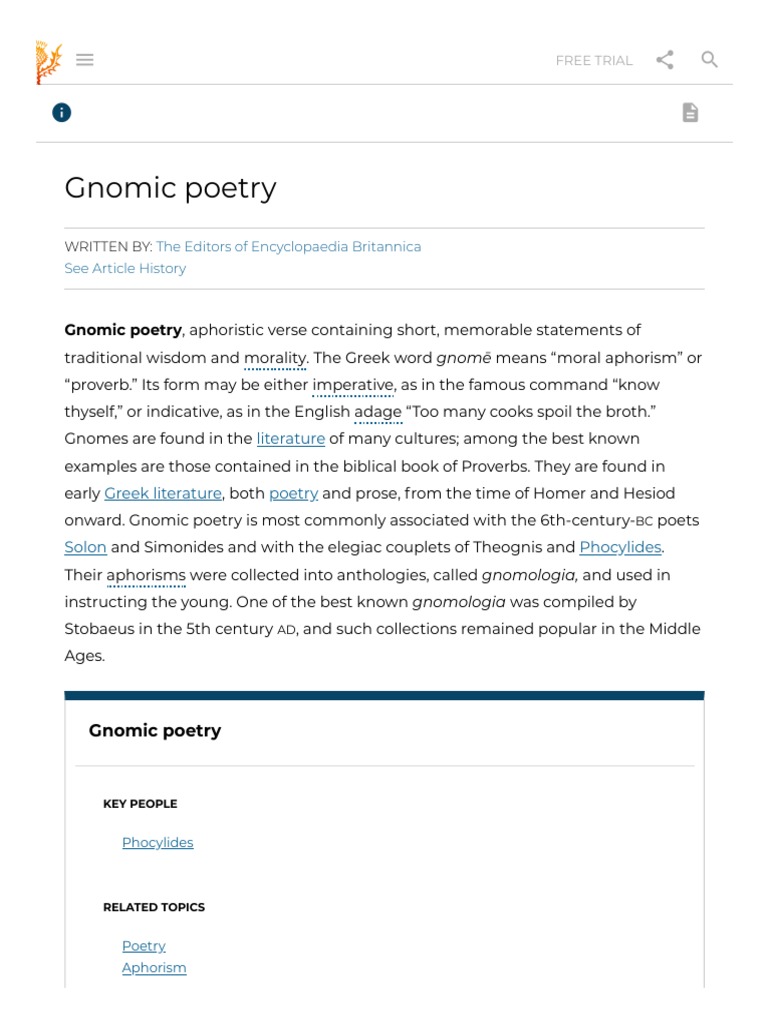 Gnomic Poetry | PDF | Syllable | Poetry