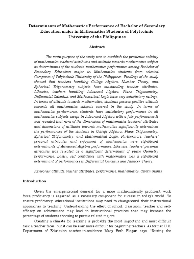 Mathematics Performance in BSEDMT Program | PDF | Attitude (Psychology ...