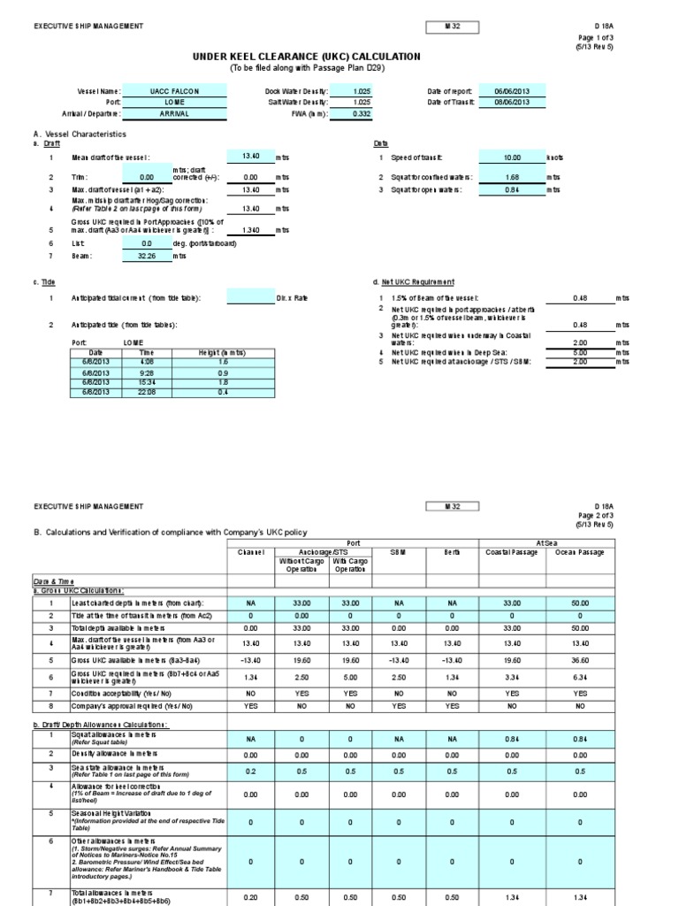 Under Keel Clearance Calculation Guide | PDF | Tide | Sea