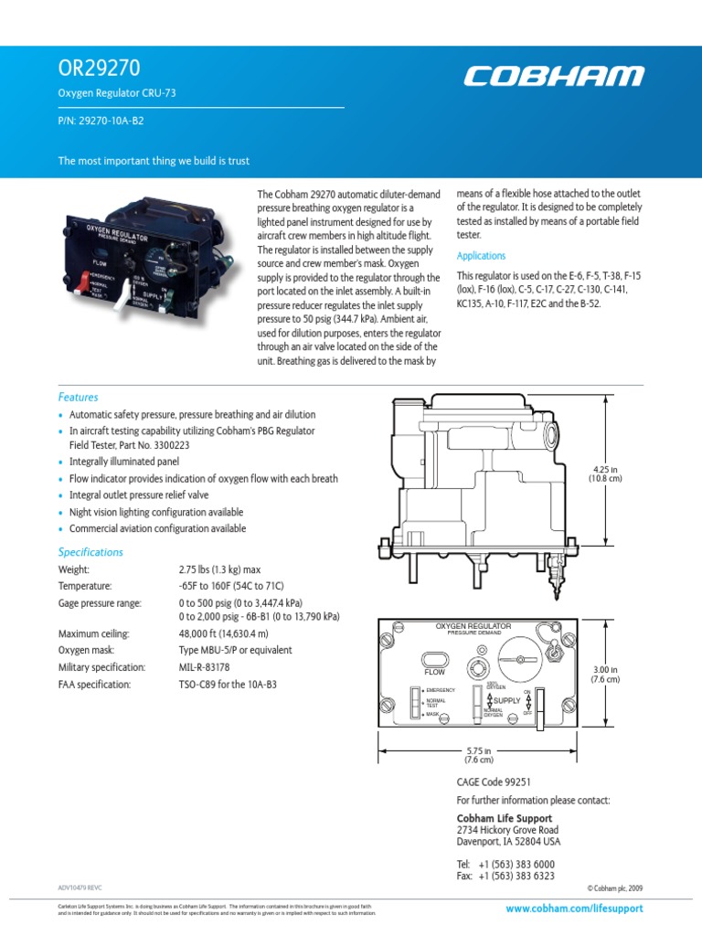 CRU-73 Oxygen Regulator | Breathing | Oxygen