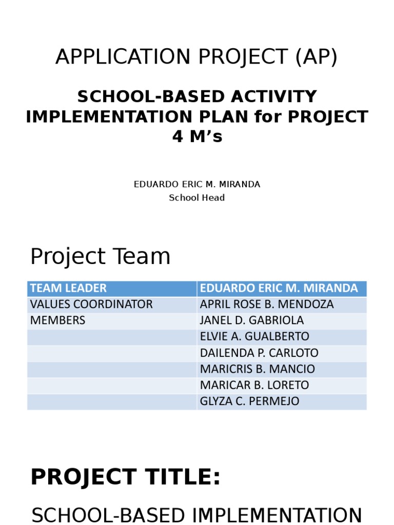 Application Project (Ap) : School-Based Activity Implementation Plan ...