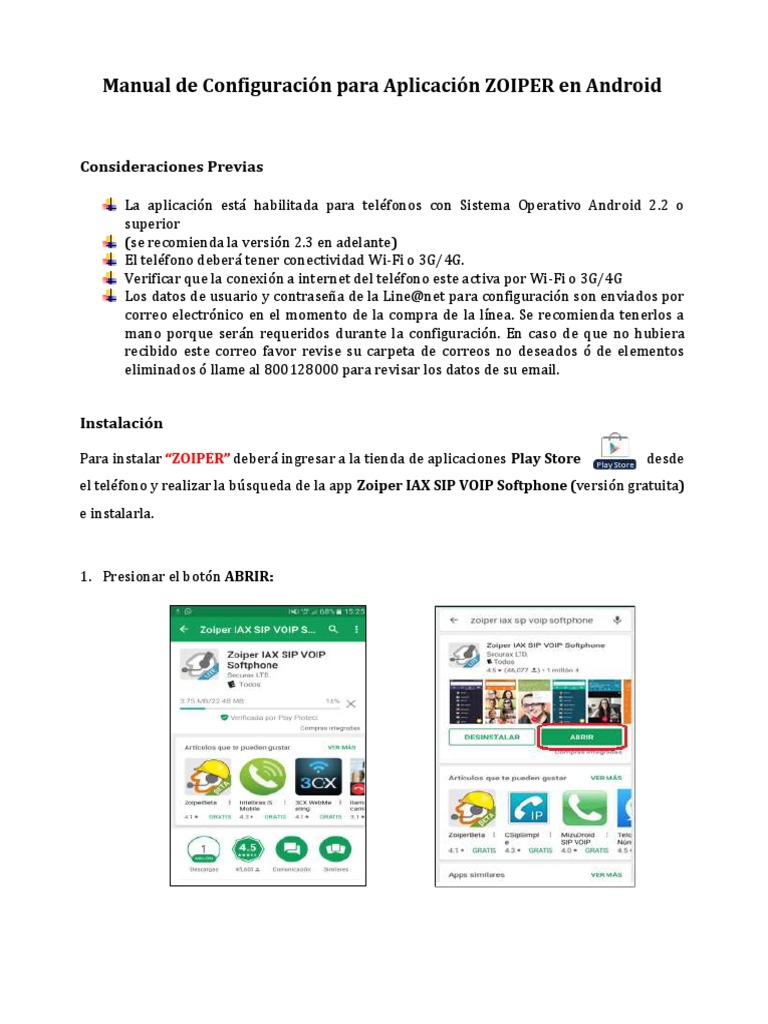 Configuración Zoiper en Android | PDF | Aplicación movil | Internet