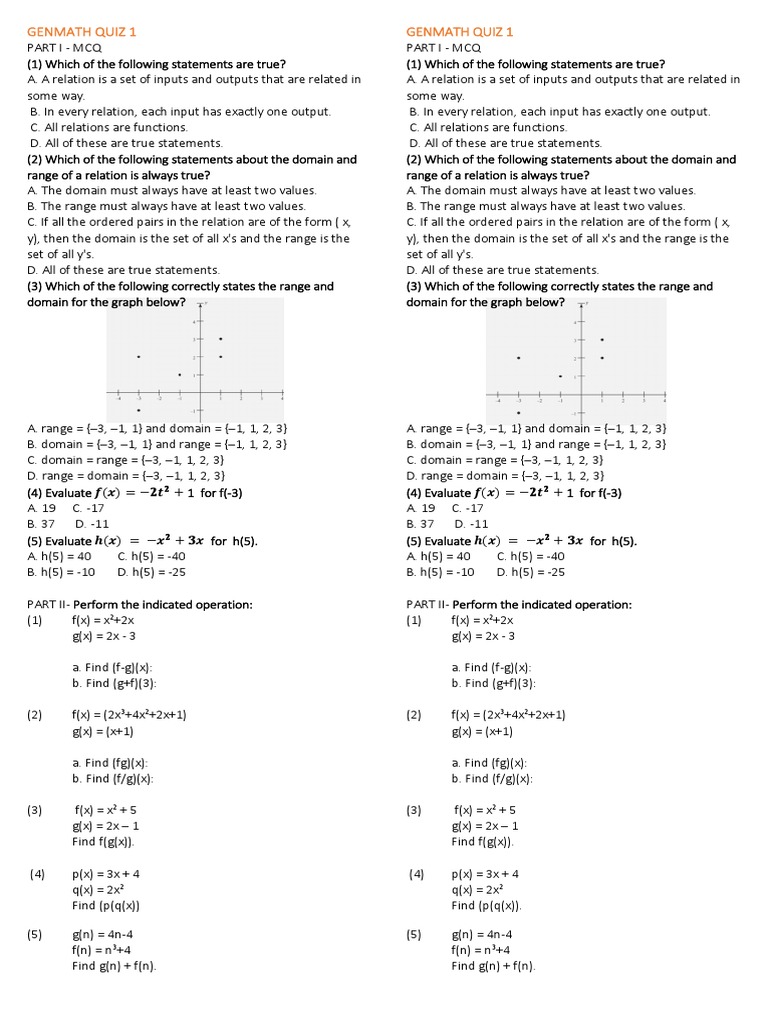 Genmath Quiz 1 | PDF | Function (Mathematics) | Analysis