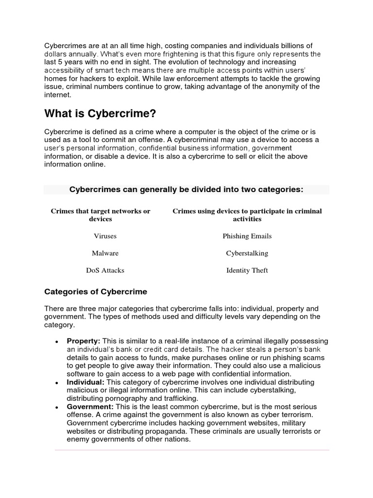 Cybercrime - An Overview | PDF | Cybercrime | Malware