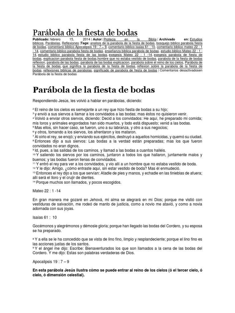 Parábola de La Fiesta de | PDF | Parábolas de Jesús | Salvación