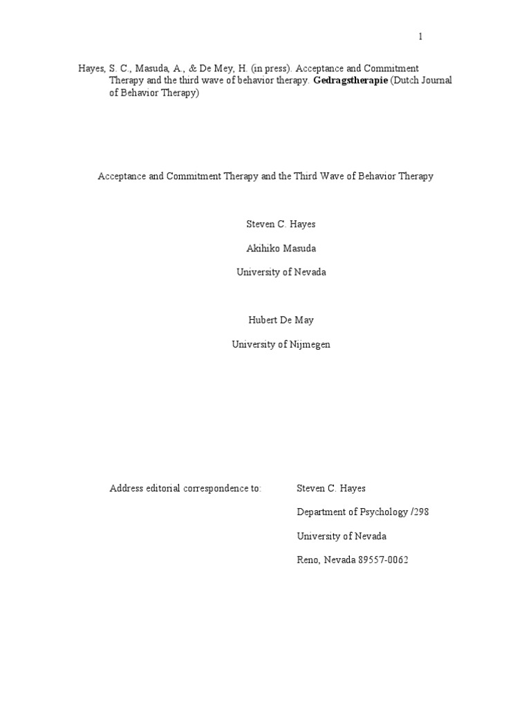 Acceptance and Commitment Therapy - An Overview | PDF | Psychotherapy ...
