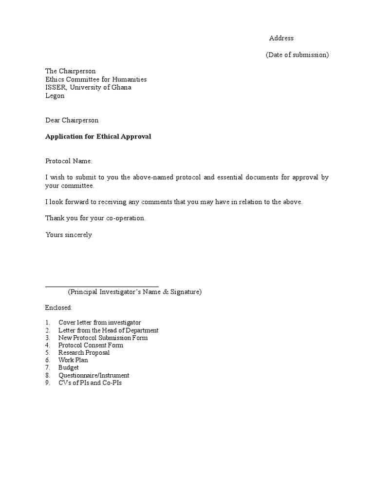 Sample Submission Letter To ECH | PDF