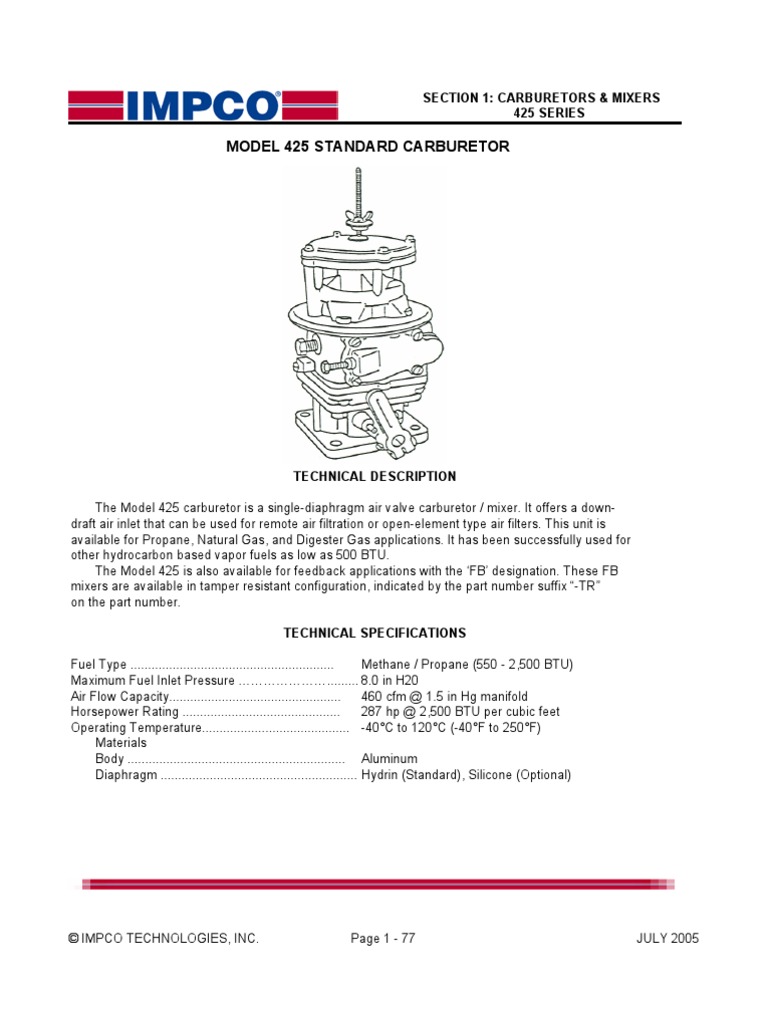 Impco 425 Carburetor | PDF | Carburetor | Throttle