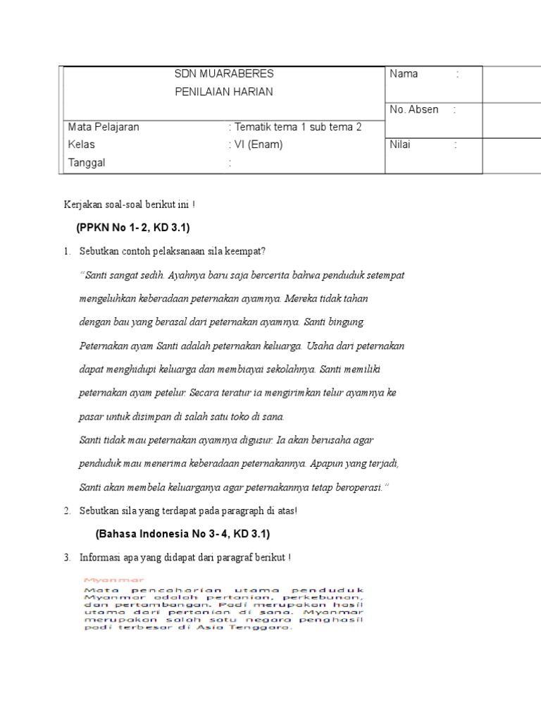 Soal PH Tema 1 Sub 2 | PDF