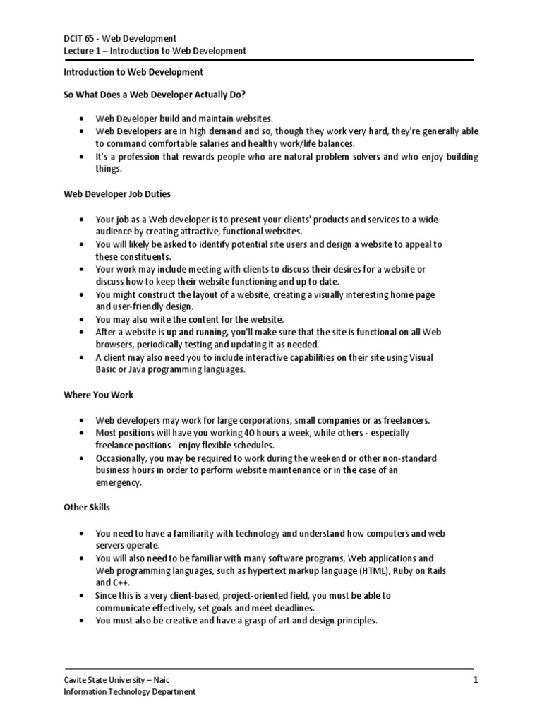 Lec 1 Intro To Web Development | PDF | Web Development | Websites