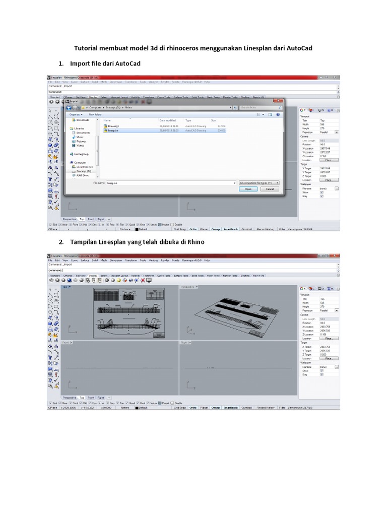 Tutorial Membuat Model 3d Di Rhinoceros Menggunakan Linesplan Dari AutoCad | PDF