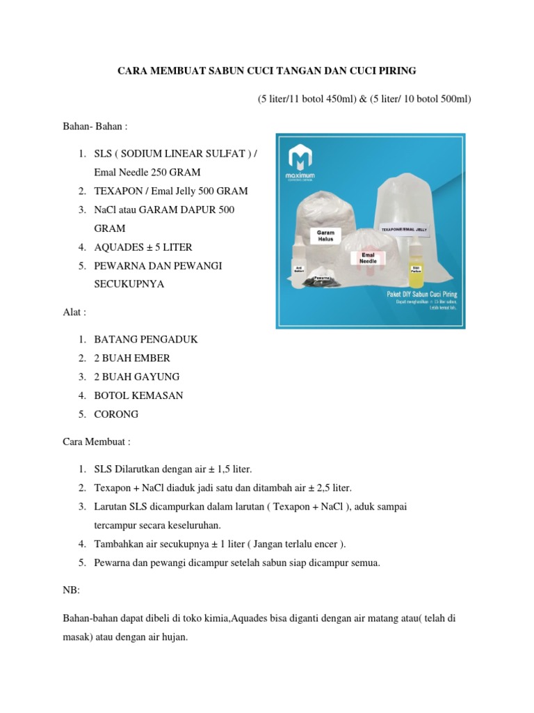 Resep Sabun Cuci Tangan & Piring | PDF
