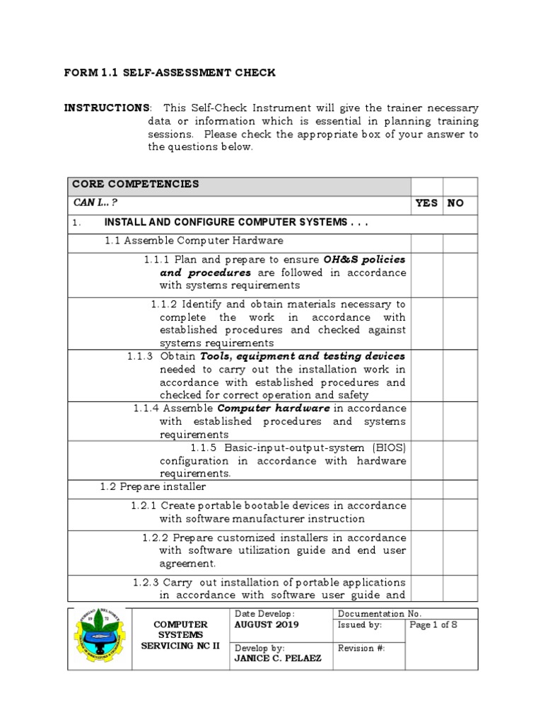 CSS NC II Self Check | PDF | Computer Network | Device Driver