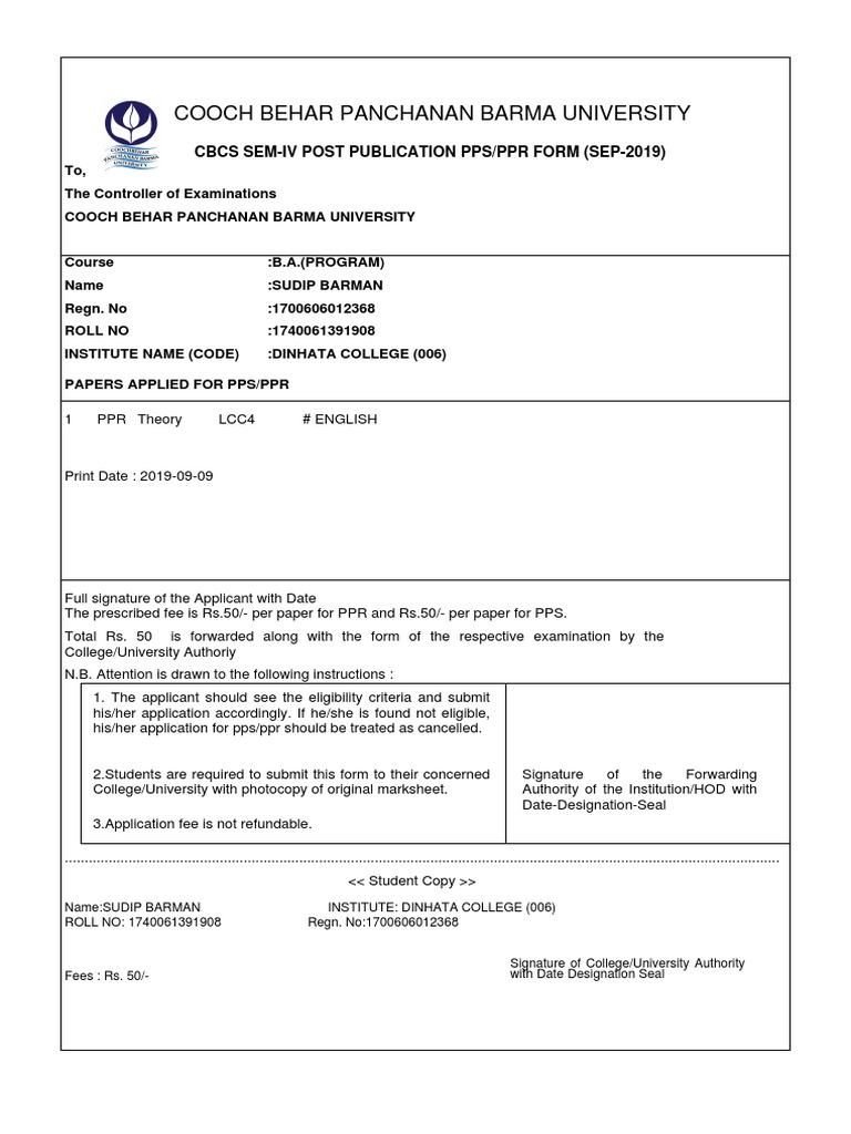Cooch Behar Panchanan Barma University: Cbcs Sem-Iv Post Publication ...