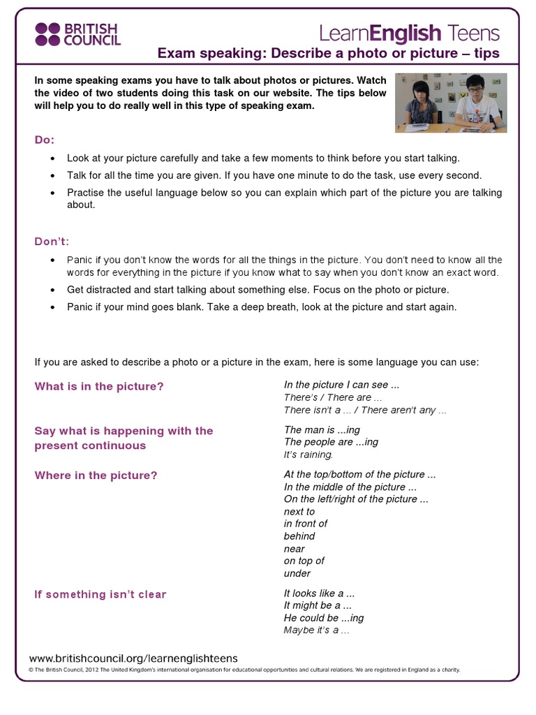 Describe A Photo or Picture - Tips 1 PDF | PDF