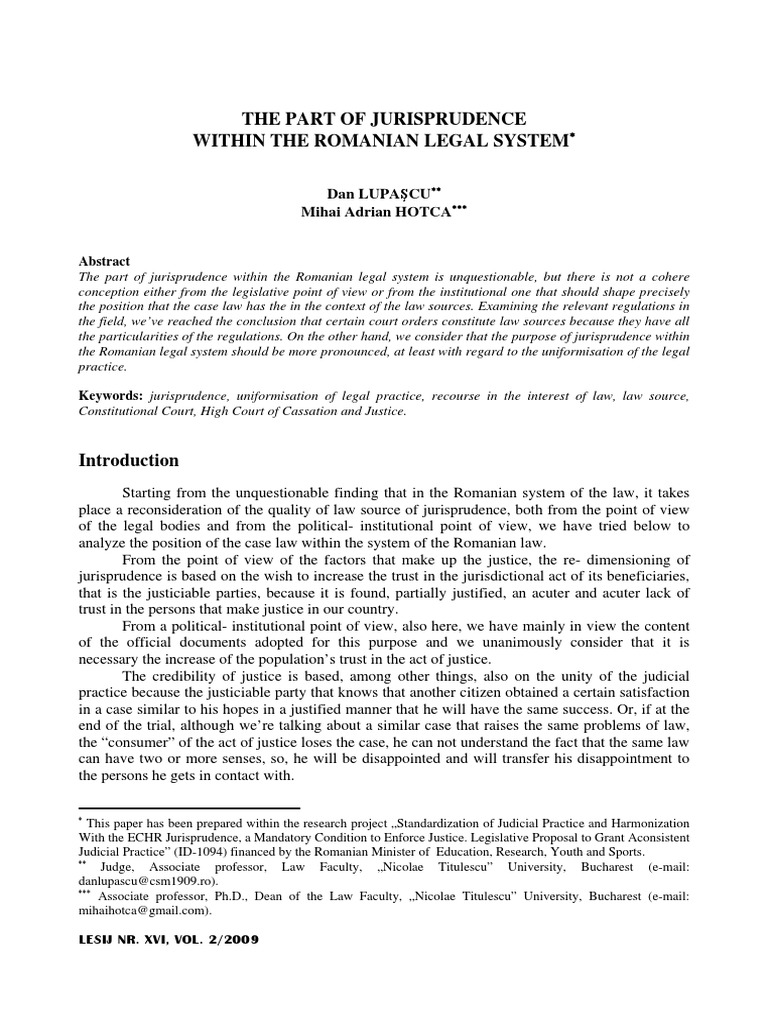 Jurisprudence in Romanian Law System | PDF | Supreme Courts | Judgment ...