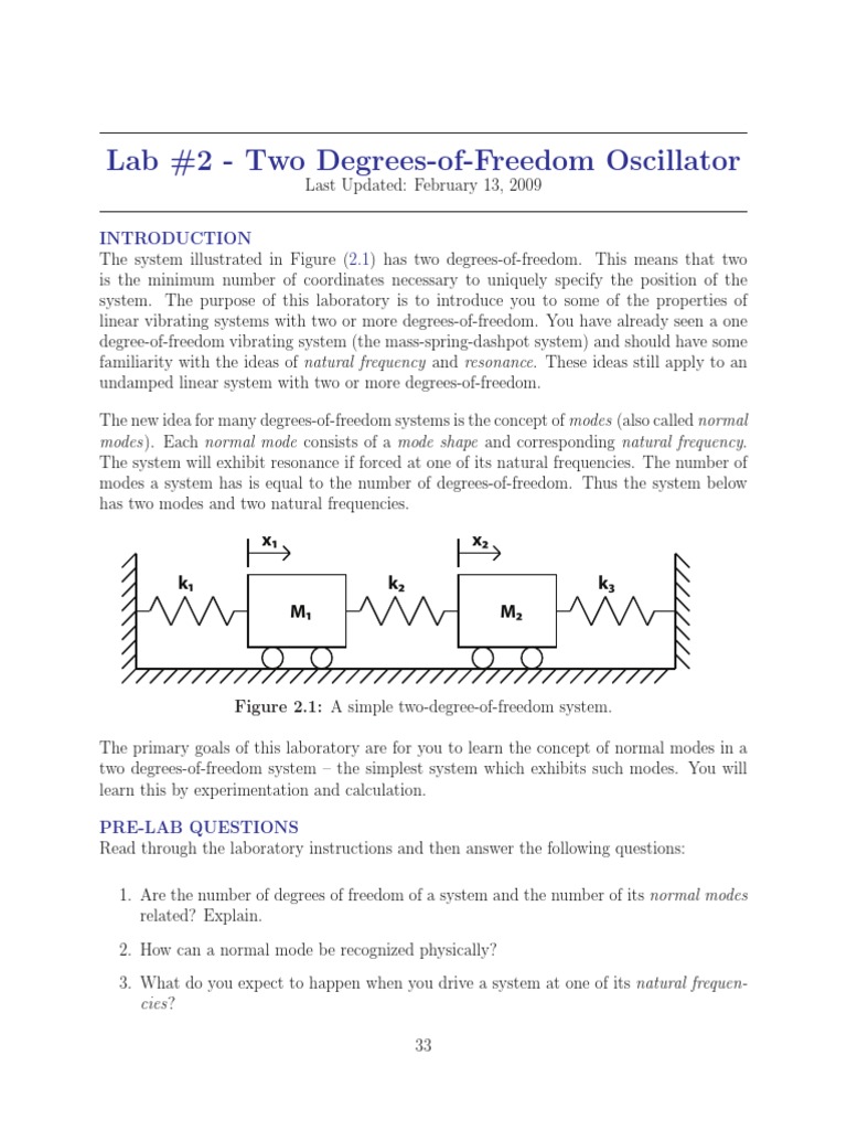 Lab #2 - Two Degrees-of-Freedom Oscillator | PDF | Normal Mode | Eigenvalues And Eigenvectors