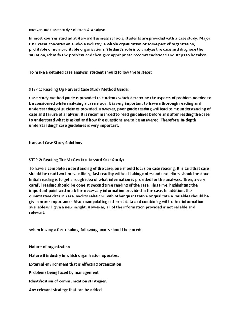 MoGen Inc Case Study Analysis Guide | PDF | Swot Analysis | Strategic ...