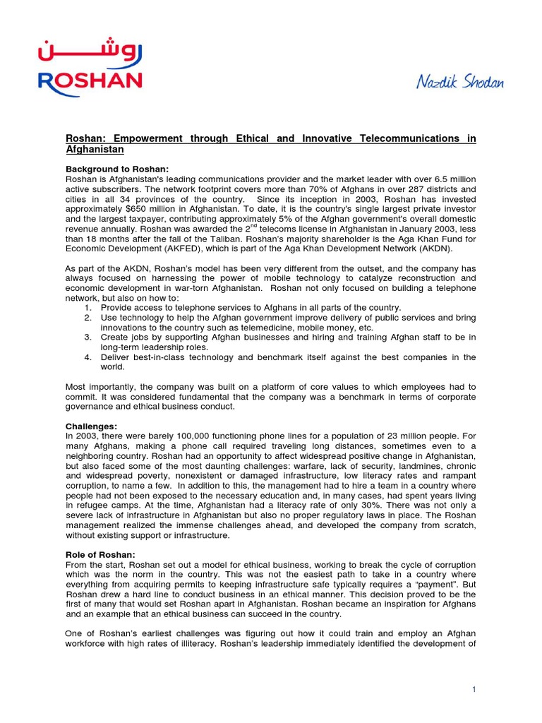 WEF Roshan Telecommunications in Afghanistan | PDF | Afghanistan ...