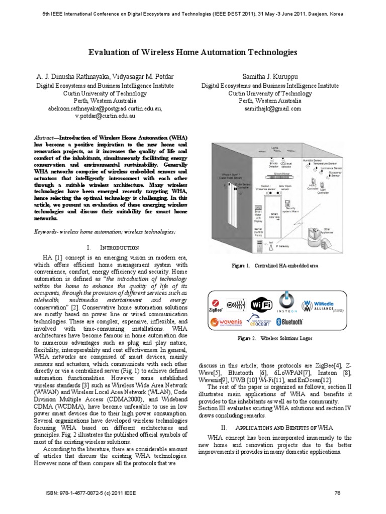 Evaluation of Wireless Home Automation Technologies: A. J. Dinusha ...