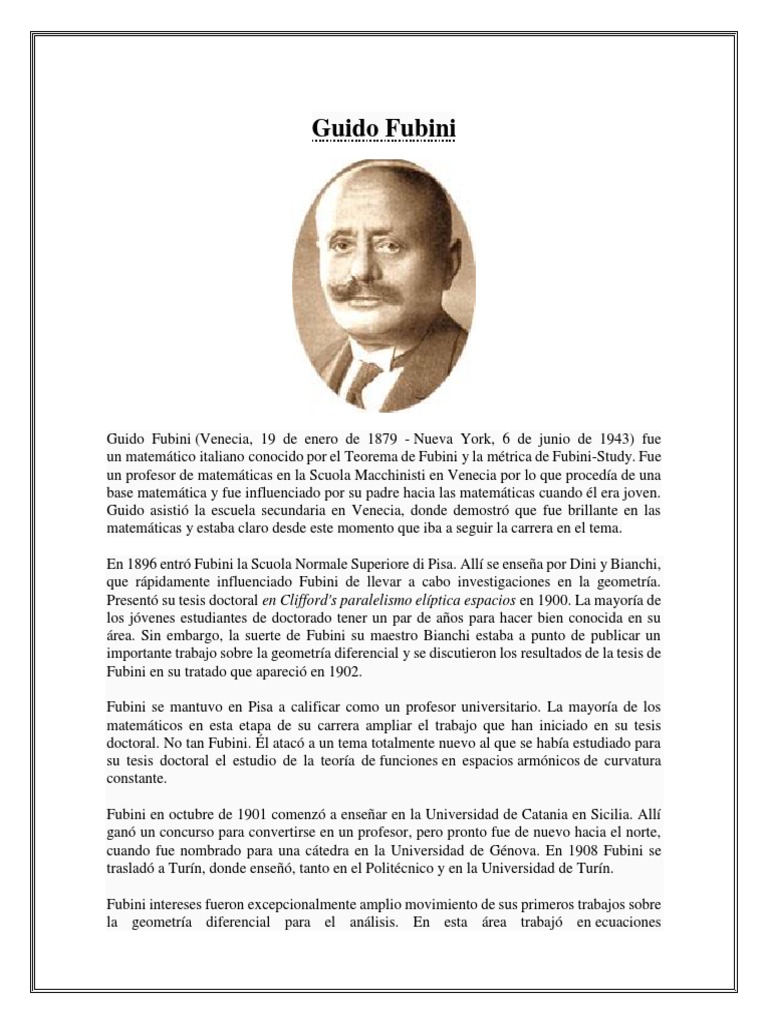 Guido Fubini: Matemáticas y legado | PDF | Enseñanza de matemática ...