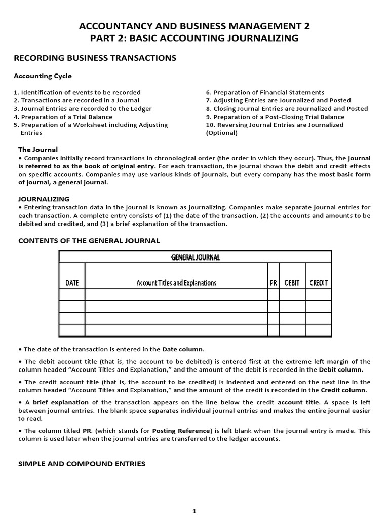 Part 2 Basic Accounting Journalizing Lecture | PDF | Deferral | Debits And Credits