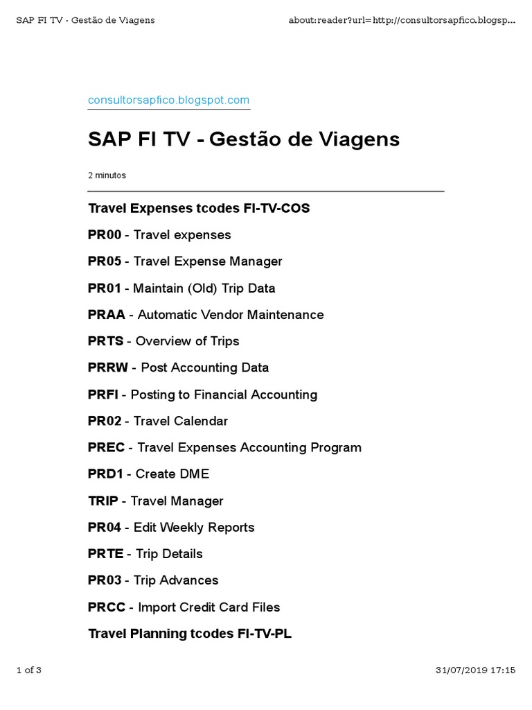 SAP FI TV - Gestão de Viagens: 2 Minutos | PDF | Digital Technology ...