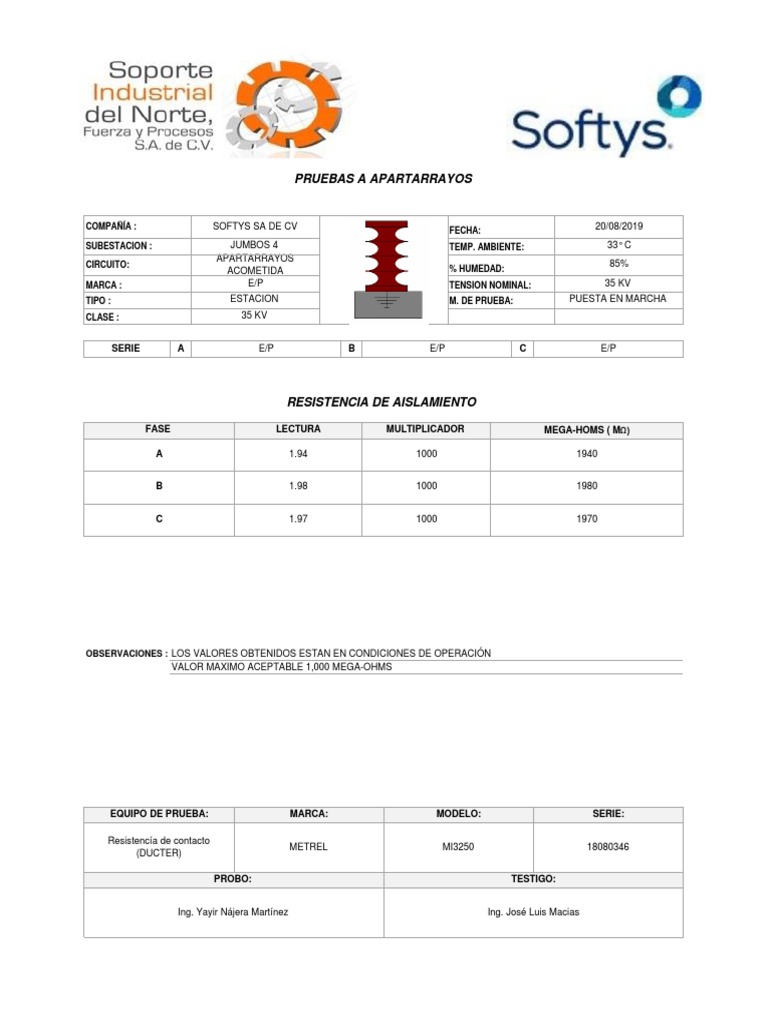 Apartarrayos Resistencia de Aislamiento | PDF