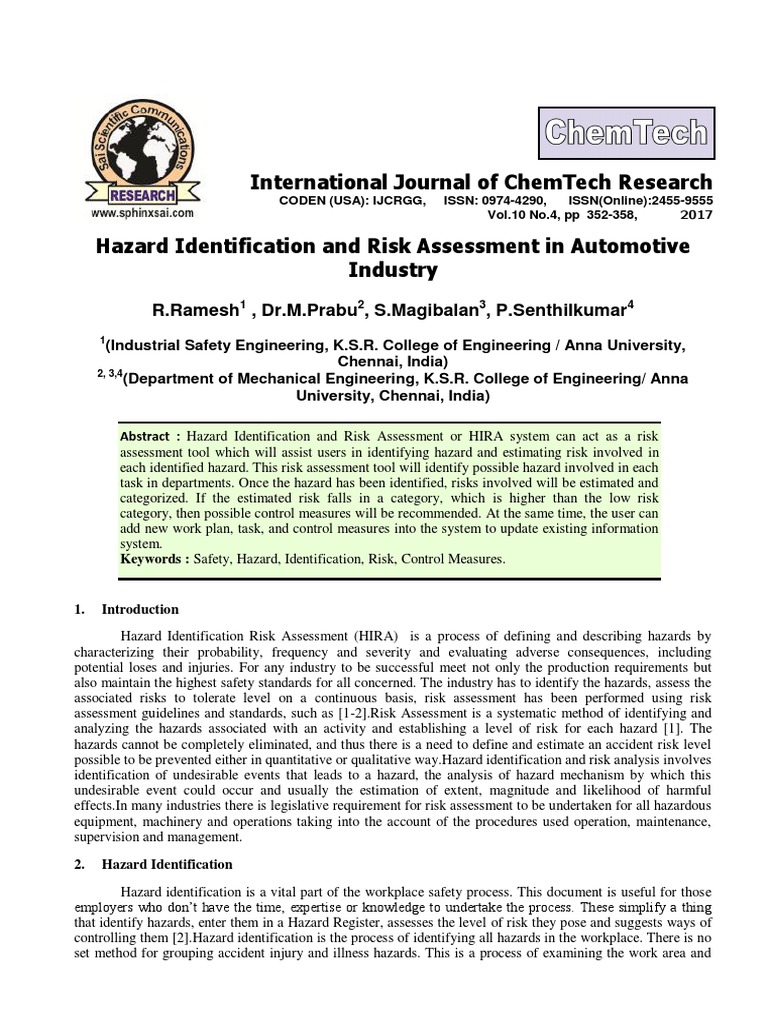 Hazard Identification and Risk Assessment in Automotive Industry | PDF ...