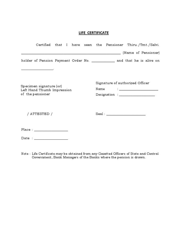 Pensioner Life Certificate Form | PDF | Lifestyle