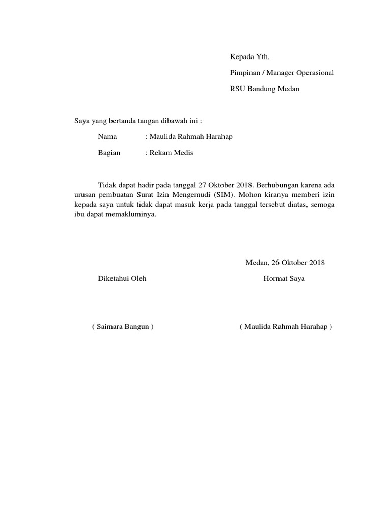 Contoh Surat Ijin Kerja | PDF