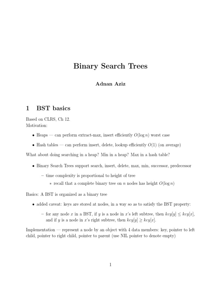 Binary Search Trees: 1 BST Basics | PDF | Computer Programming | Applied Mathematics