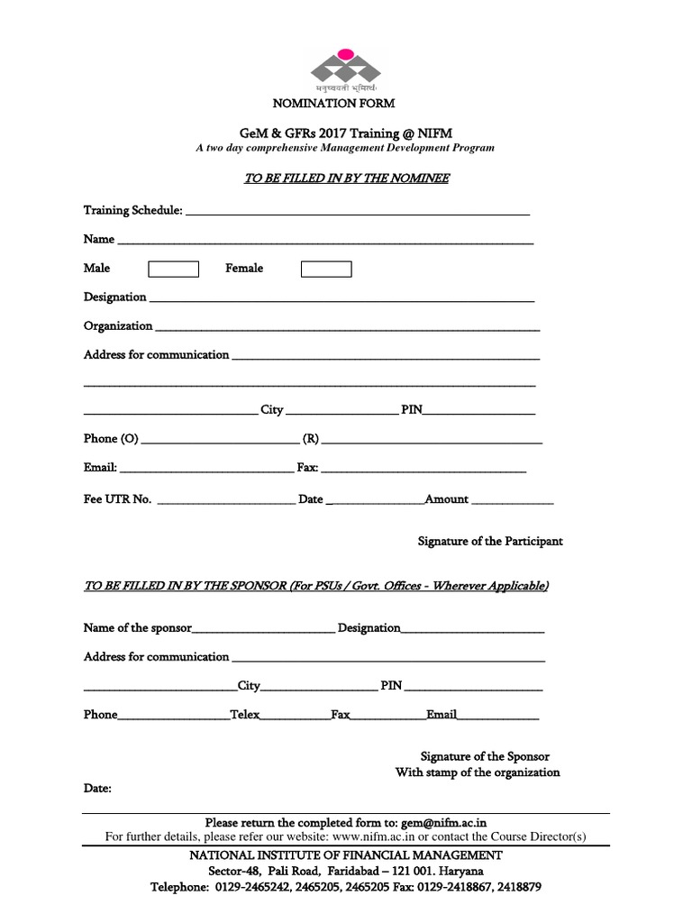 Gem Training Nomination Form | PDF | Services (Economics) | Money