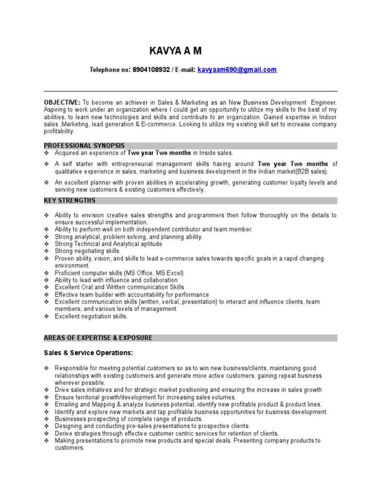 Kavya Sales - Resume | PDF | Sales | E Commerce