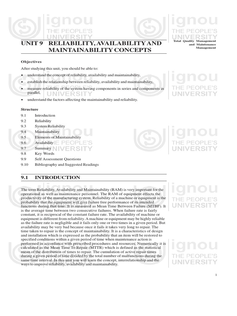 Unit 9 Reliability, Availability and Maintainability Concepts | PDF ...